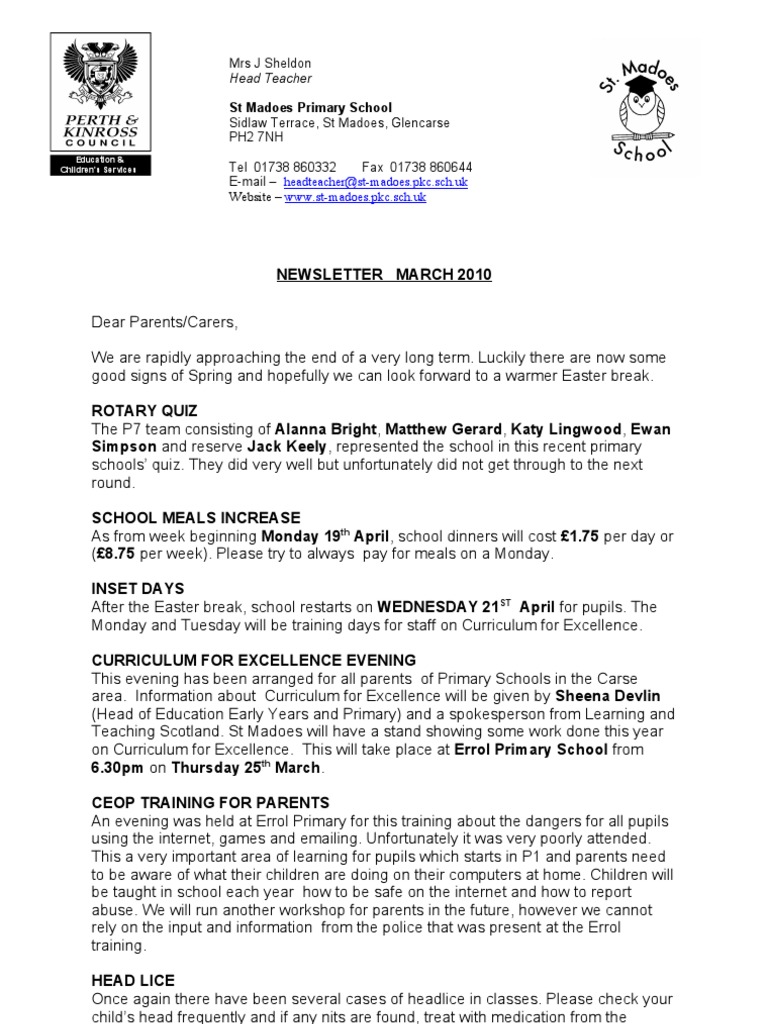 ST Madoes Primary School Newsletter March 2010 | PDF | Career & Growth ...