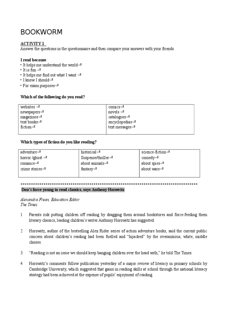 Bookworm | PDF | Literacy | Teaching And Learning