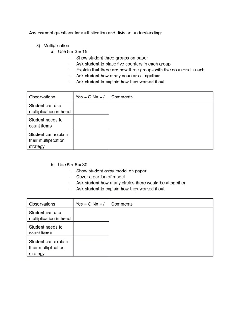 Assessment Qs Multiplication and Division | PDF | Multiplication ...