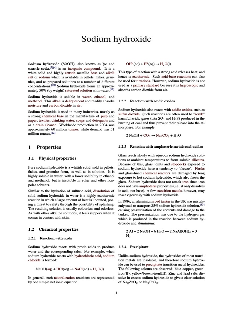 Sodium Hydroxide: 1 Properties | PDF | Sodium Hydroxide | Hydroxide