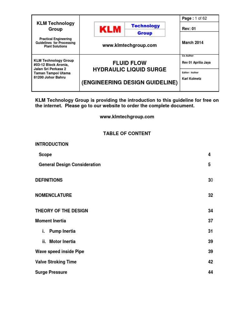 ENGINEERING DESIGN GUIDELINES Fluid Flow Hydraulic Surge Rev01web PDF | PDF