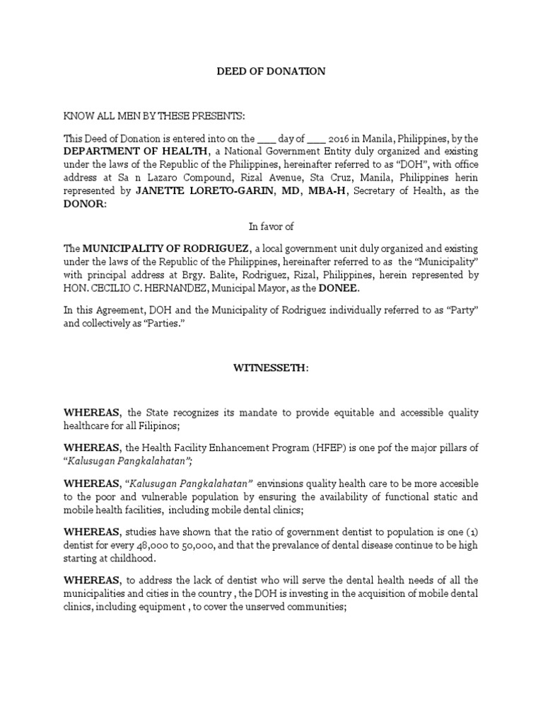 Deed of Donation | Philippines | Health Care