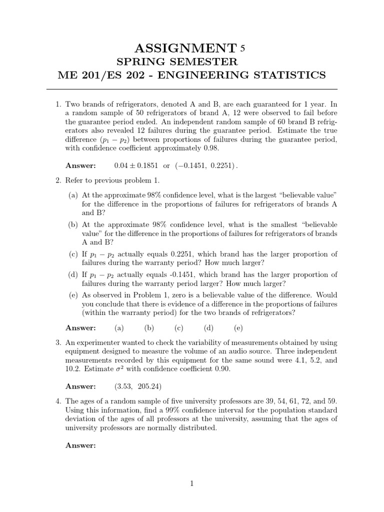 Assignment 4 (2) - Engineering Statistics PDF | PDF | Confidence ...