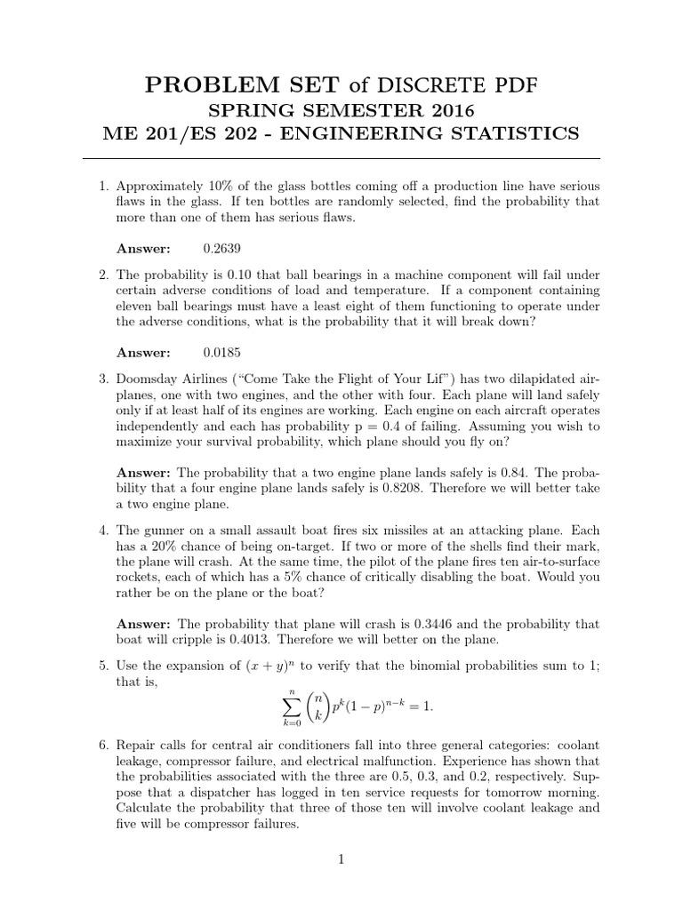 Problem Set 3 - Engineering Statistics PDF | PDF | Poisson Distribution ...