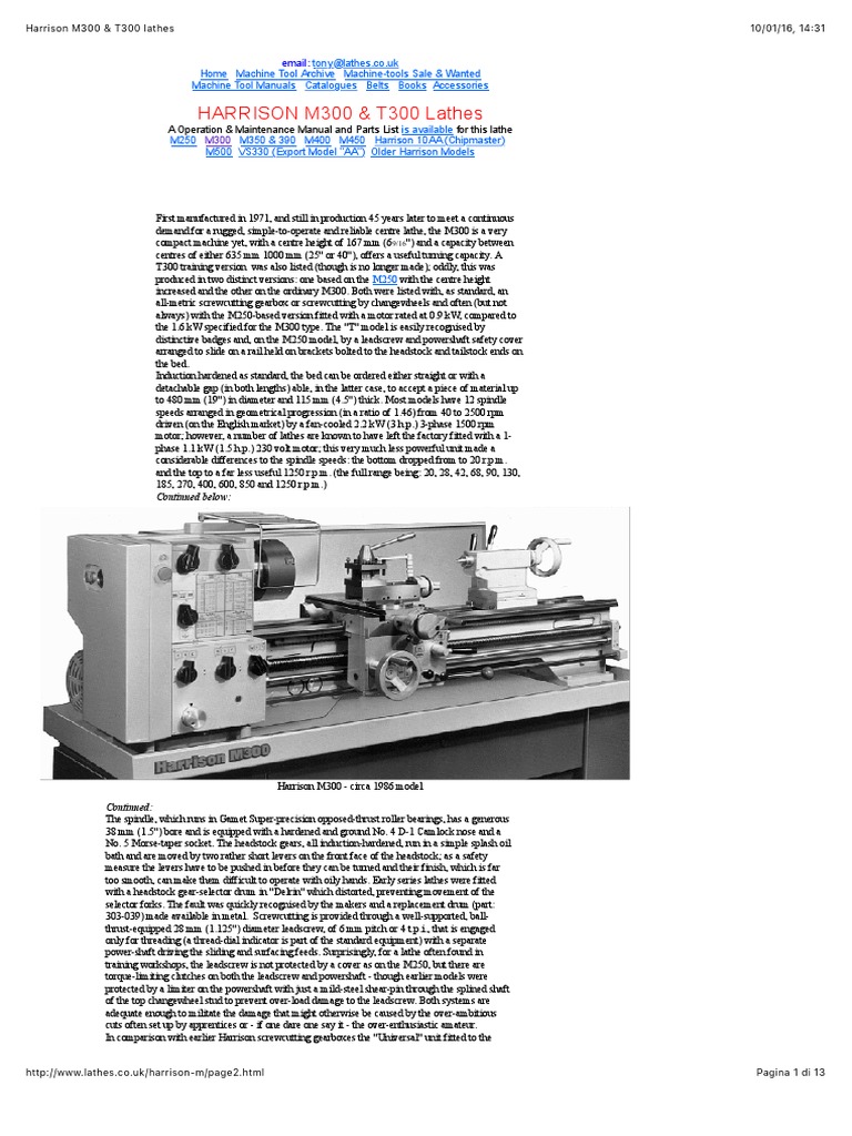 Harrison M300 Lathe Overview & Manual | PDF | Gear | Machines
