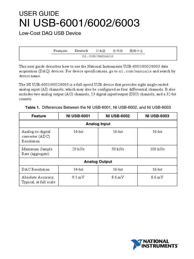 Ni Usb 6002 | PDF | Electrical Connector | Analog To Digital Converter