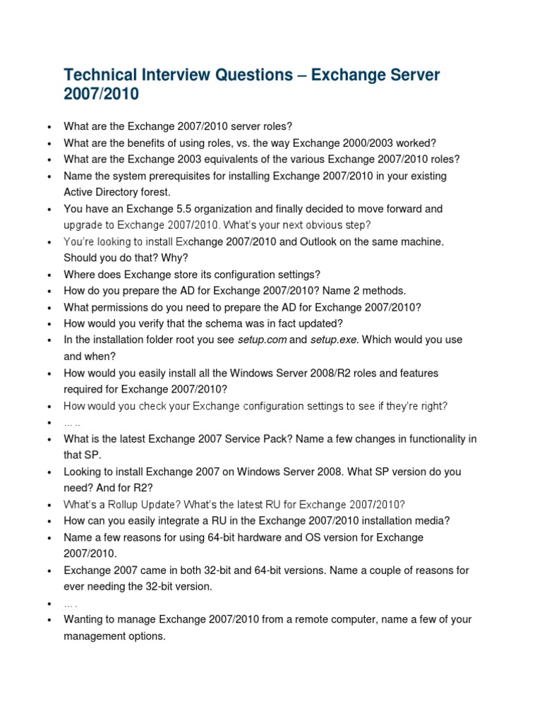 EXCH - Technical Interview Questions | Active Directory | Microsoft ...