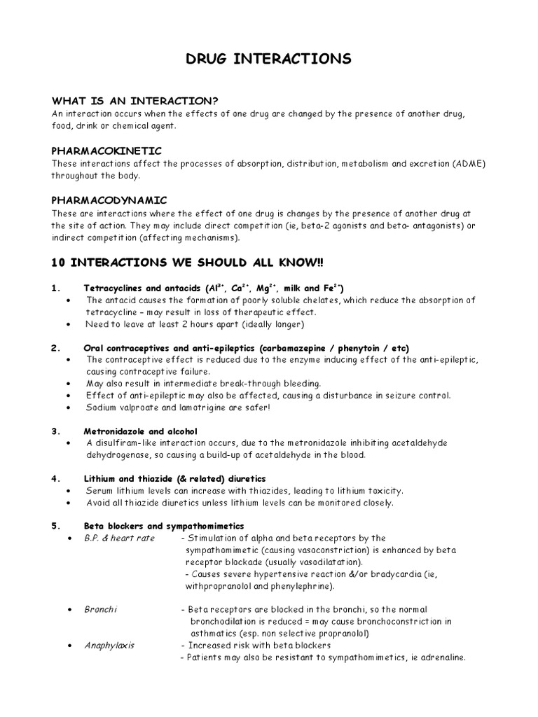 Ten Important Drug Interactions and Fifteen Commonly Used Medications ...