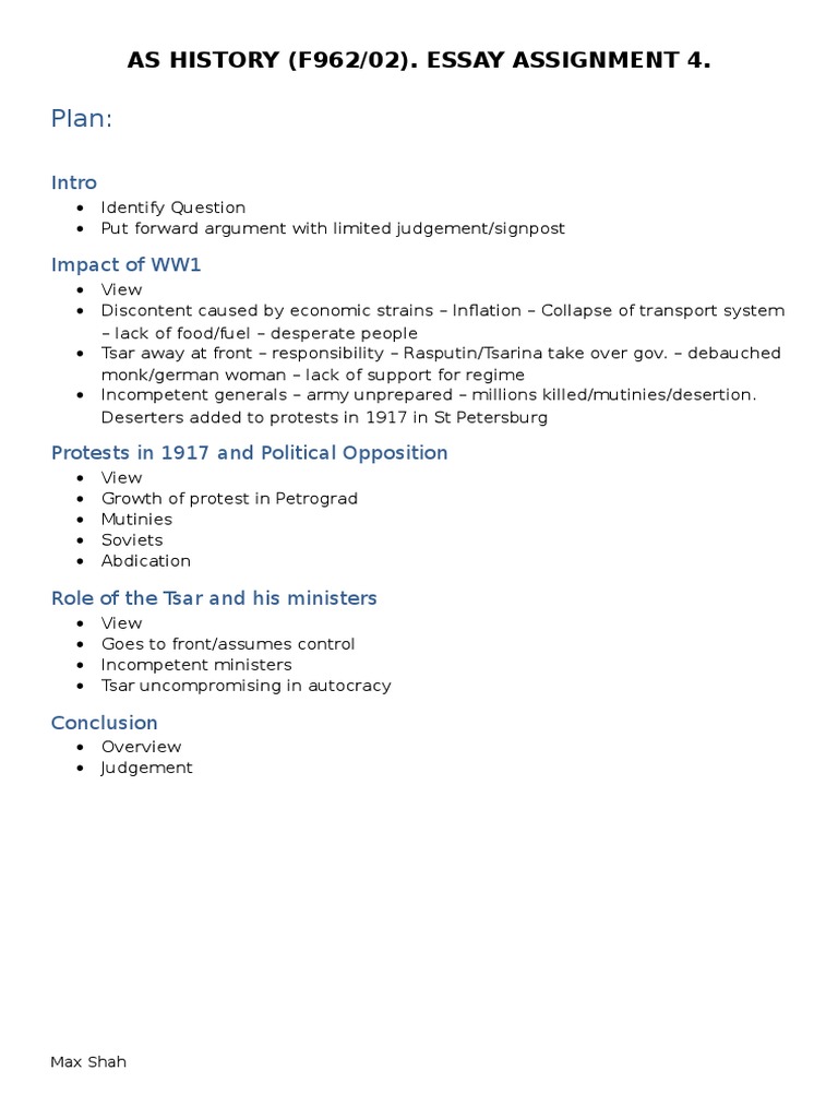 WW1 Main Reason For Fall of Tsar, Agree | PDF | Nicholas Ii Of Russia ...