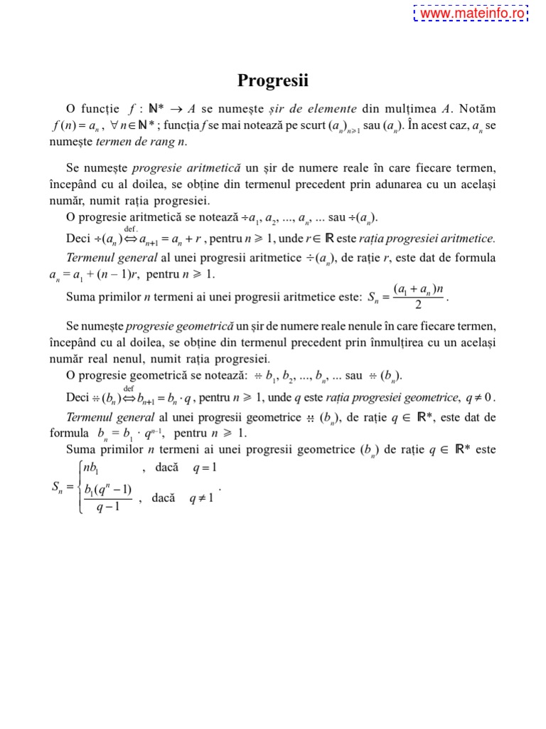 12 Progresii Aritmetice Si Geometrice | PDF