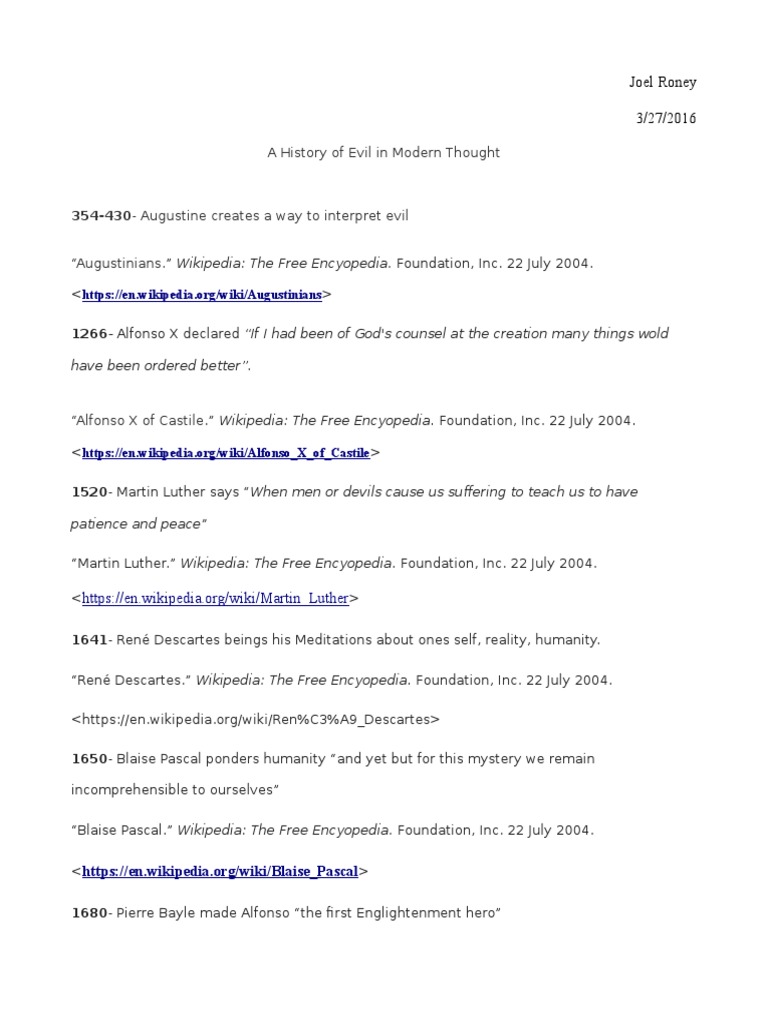 Evil Timeline | PDF | Philosophical Theories | Western Philosophy