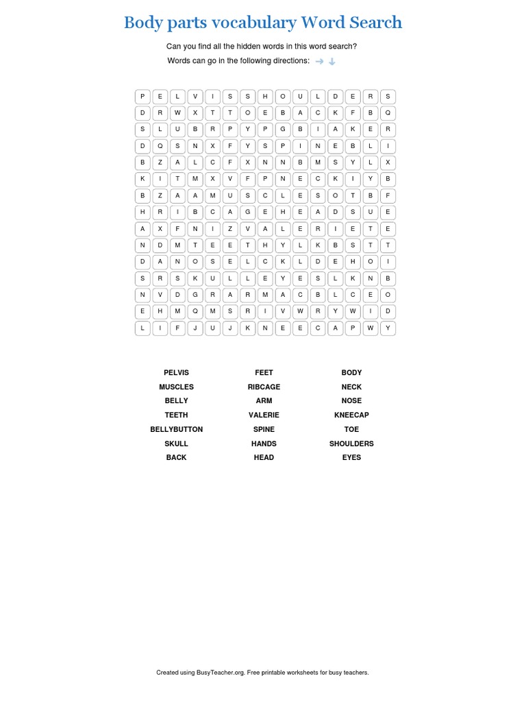Body Parts Word Search Puzzle | PDF