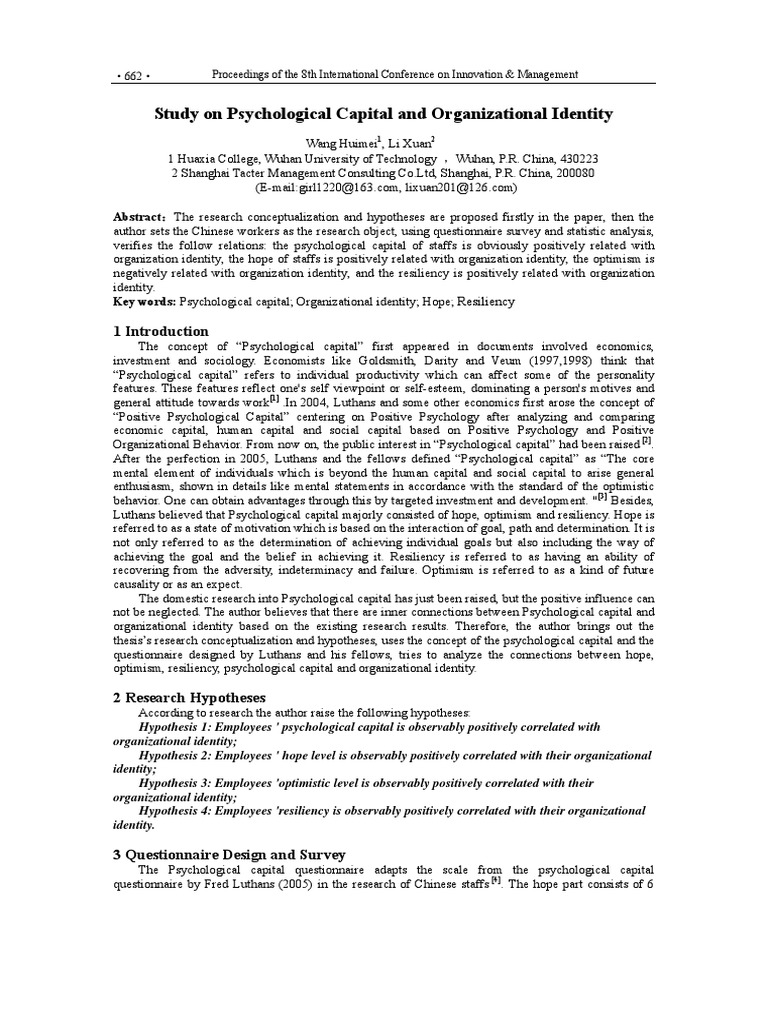 Study On Psychological Capital and Organizational Identity | PDF ...