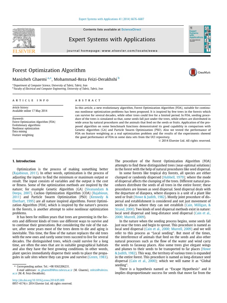 Forest Optimization Algorithm Pdf Mathematical Optimization Mathematical Concepts