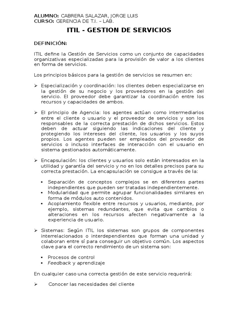 Itil - Gestion de Servicios | Descargar gratis PDF | Itil | Calidad ...