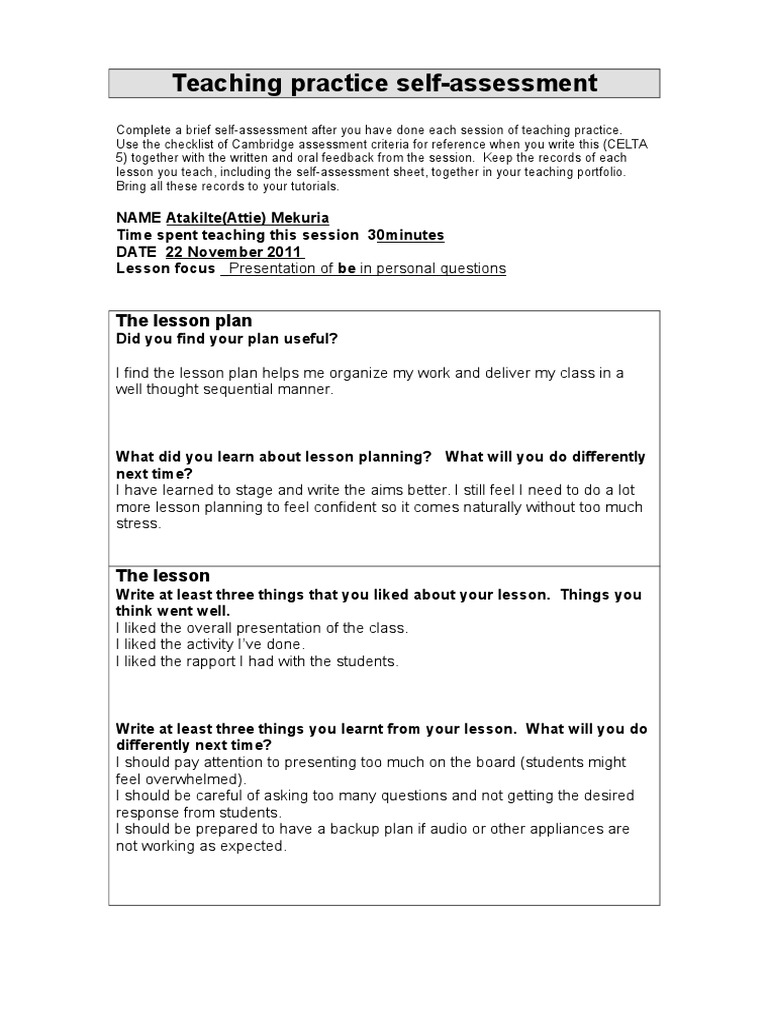 Teaching Practice Self-Assessment Guide | PDF | Language Arts & Discipline