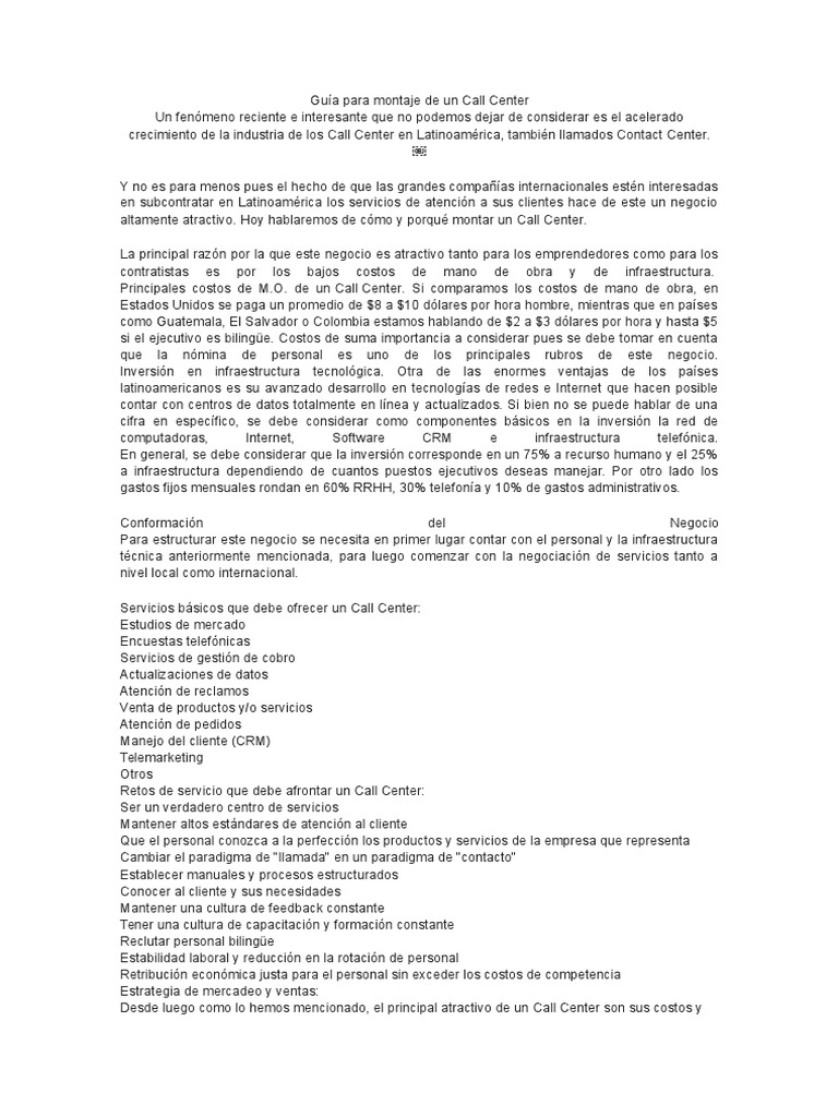 Guía Para Montaje de Un CALL CENTER | PDF | Centro de llamadas | Respuesta de Voz Interactiva