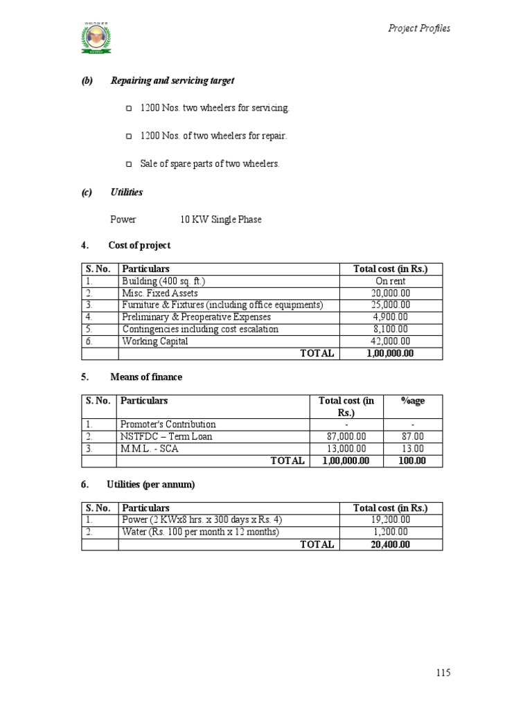 Two Wheeler Service Center Project Plan | PDF | Interest | Debt