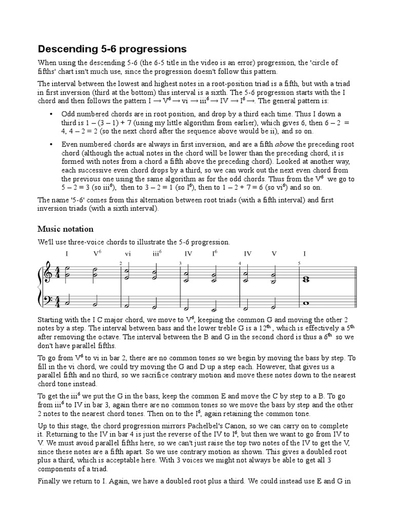 Descending 5-6 progressions: Music notation | Chord (Music) | Music Theory