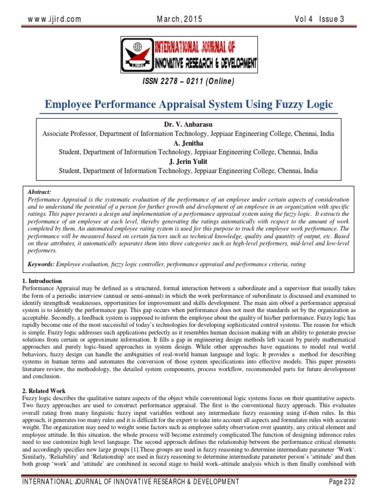 Employee Performance Appraisal System Using Fuzzy Logic | PDF ...