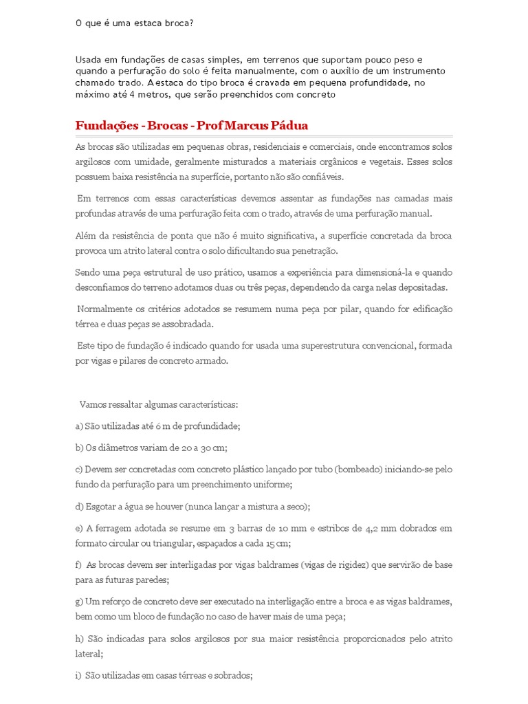 O Que É Uma Estaca Broca | PDF | Argila | Solo