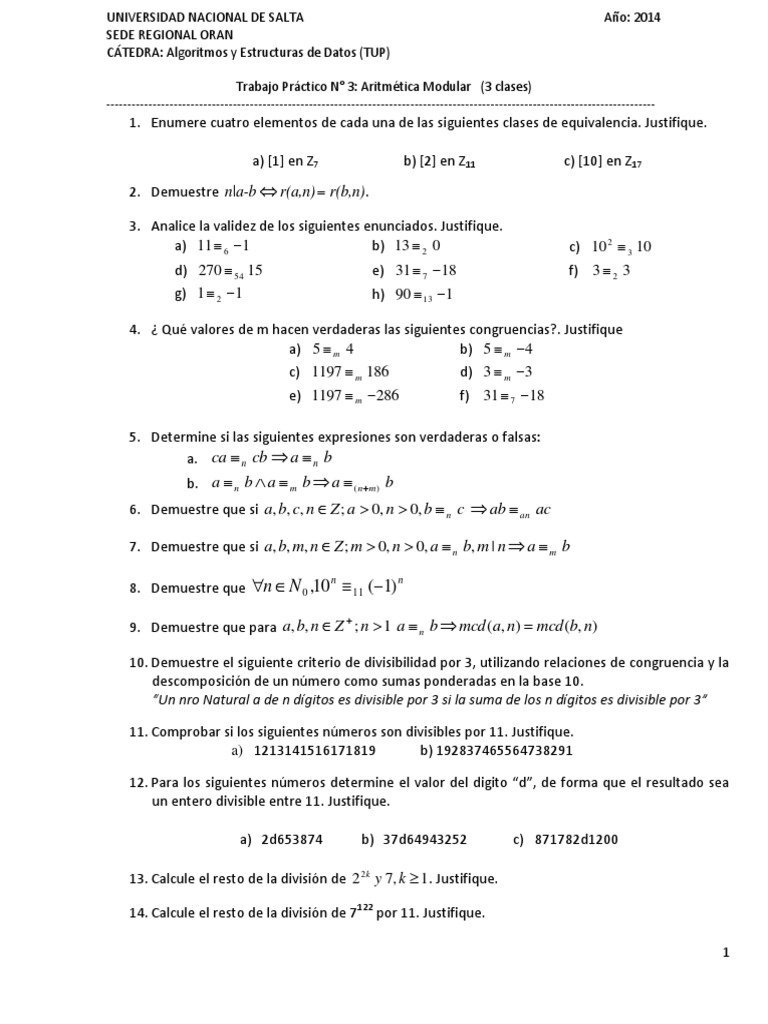 Tp3 Aritmc3a9tica Modular | PDF | División (Matemáticas) | Objetos ...