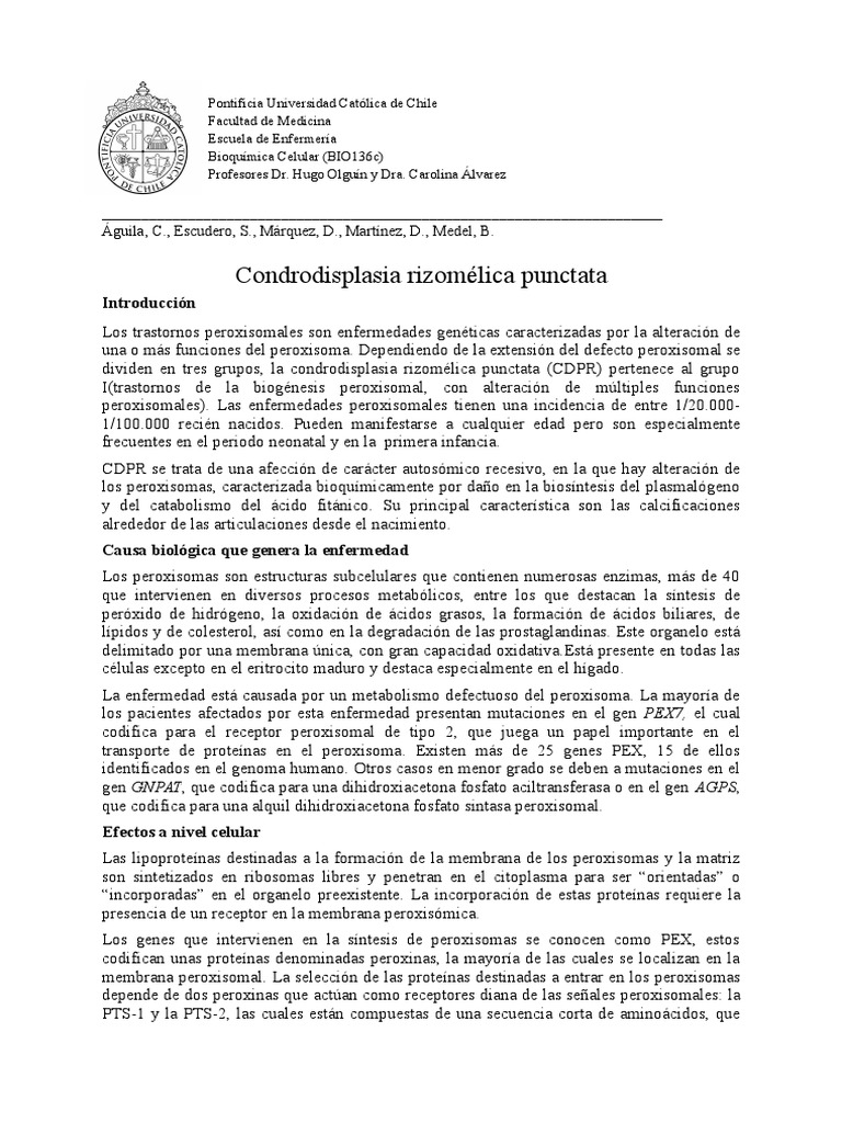 Condrodisplasia Rizomélica Punctata | PDF | Gene | Receptor (Bioquímica)