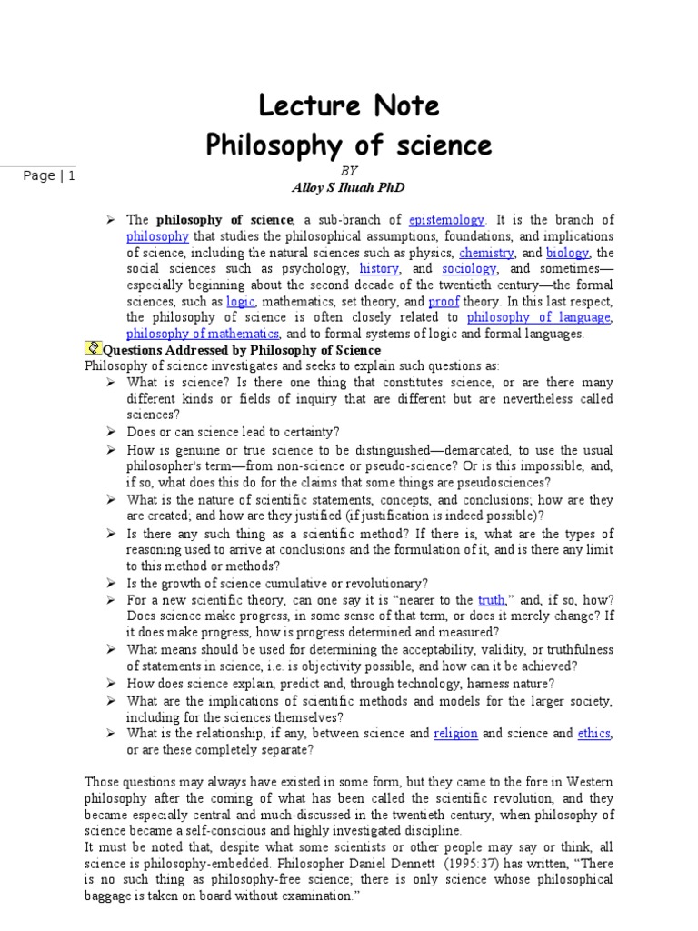 Lecture Notes On Phl 205 Philosophy Of Science Pdf Science Occam