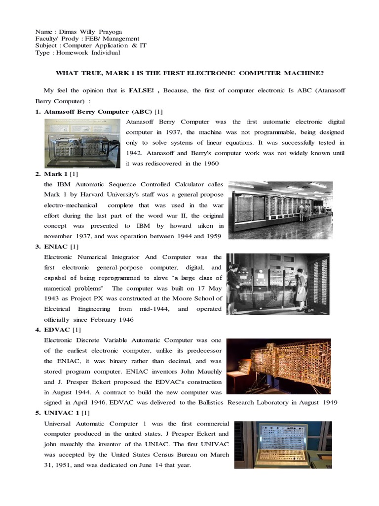 What True, Mark 1 Is The First Electronic Computer Machine? | PDF ...