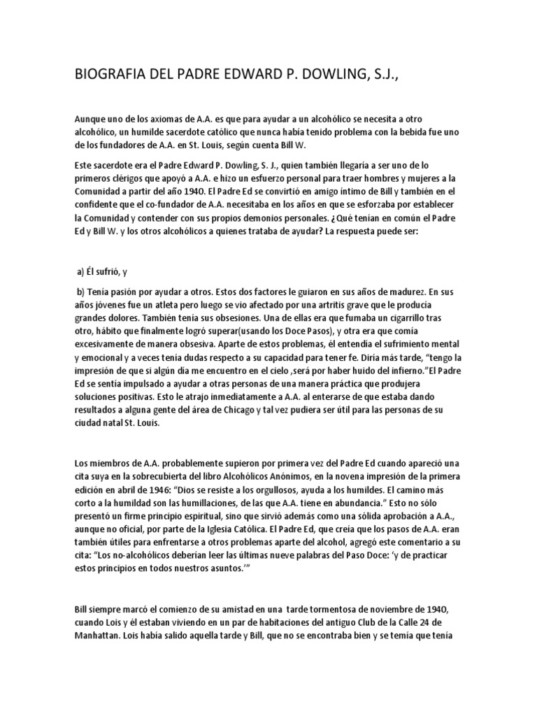 Biografia Del Padre Edward P. Dowling. S.J. | PDF | Bill W. | Sociedad ...