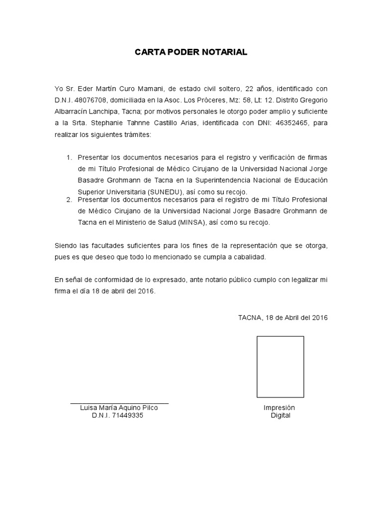 Carta Poder Notarial | PDF | Cuidado de salud del gobierno | Bienestar