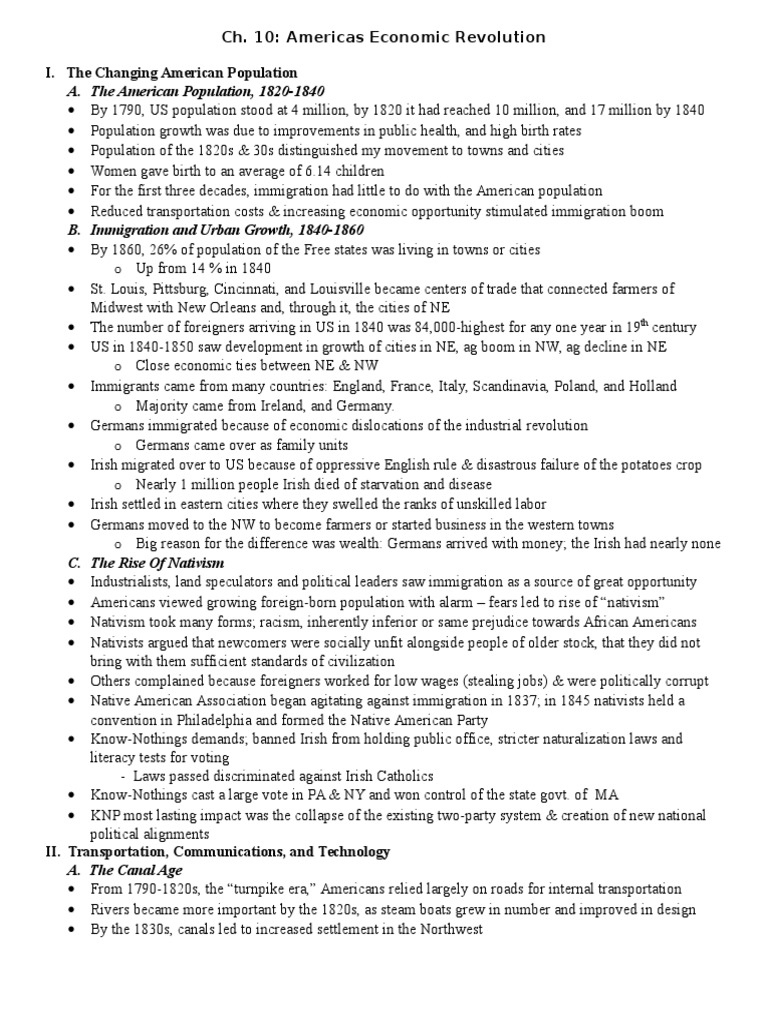 Ch. 10: Americas Economic Revolution I. The Changing American ...