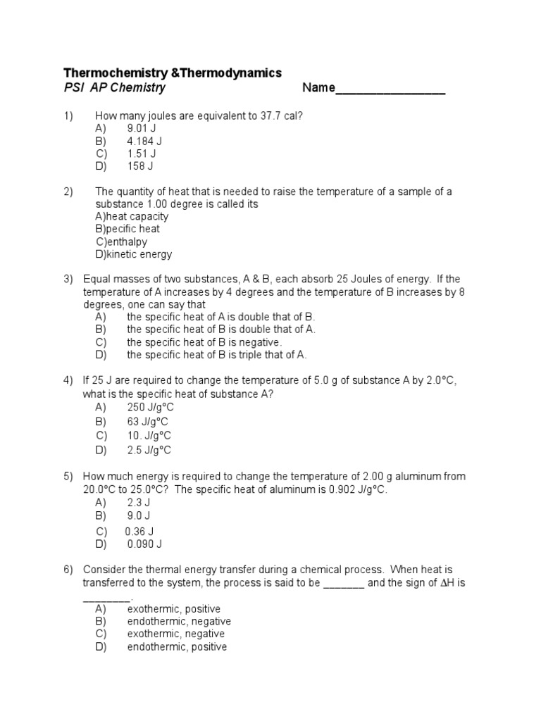 Thermodynamics MC Questions Only | PDF | Heat Capacity | Heat