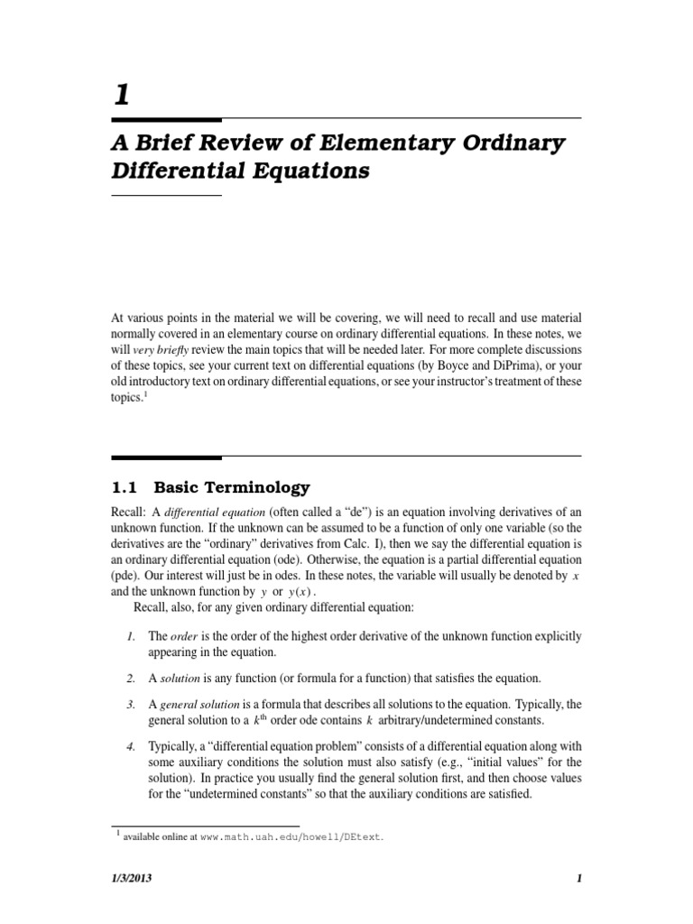 Review of Elementary ODE Concepts | PDF | Ordinary Differential ...