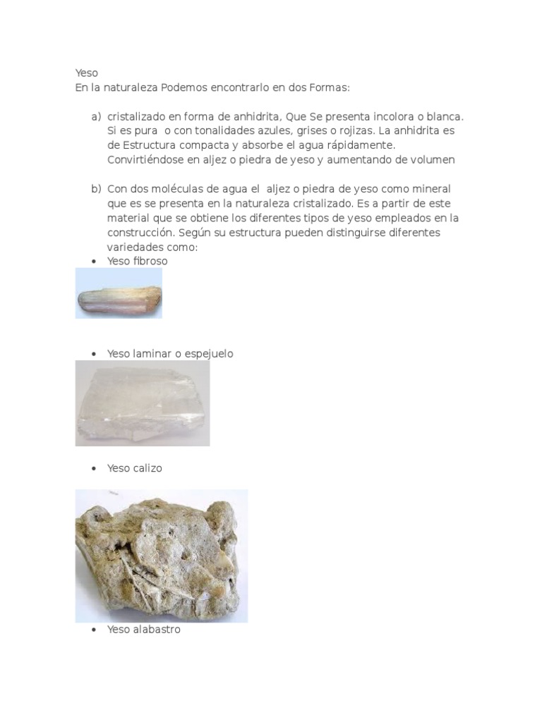 Usos y Tipos de Yeso en Construcción | PDF | Yeso | Volcán