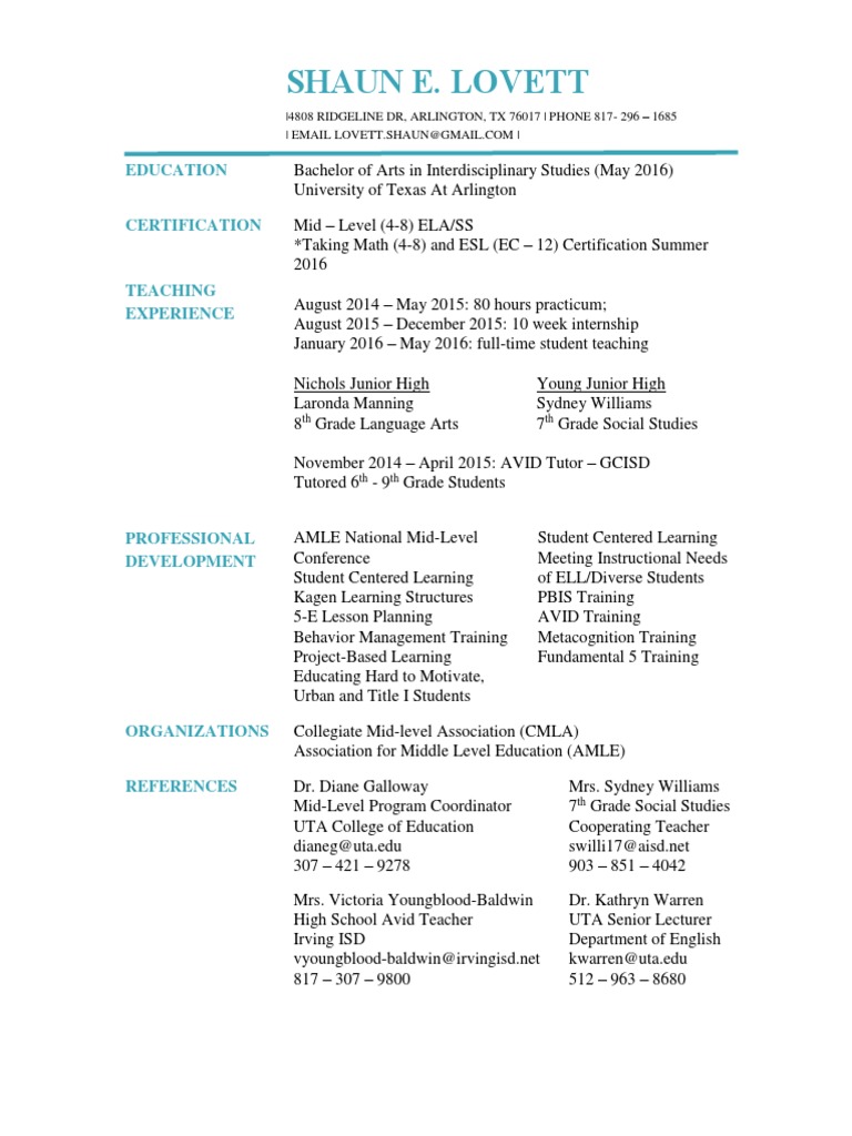 Lovett Shaun Resume 2 | PDF | Career & Growth | Language Arts & Discipline