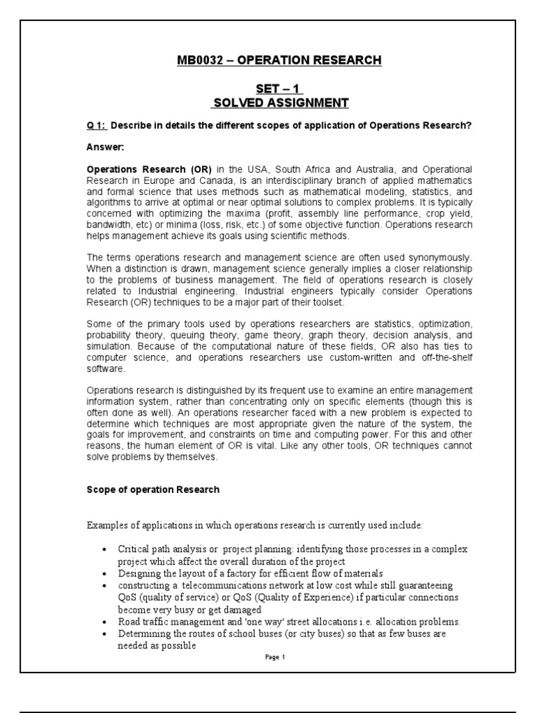 Mb0032 - Operation Research Set - 1 Solved Assignment | PDF | Linear Programming | Operations ...