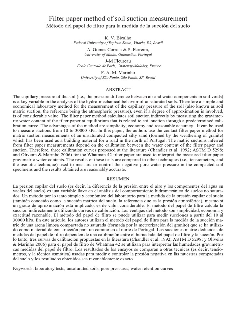 Filter Paper Method for Soil Suction | PDF | Soil | Calibration