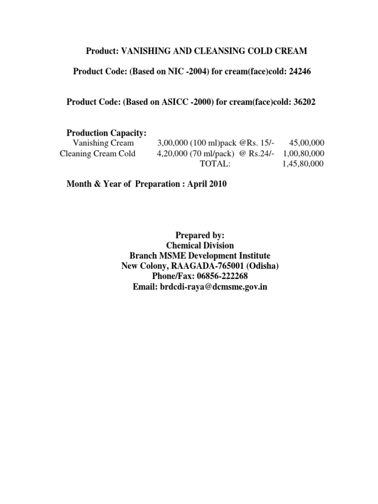 Vanishing Cleansing Cold Cream | PDF | Emulsion | Chemistry