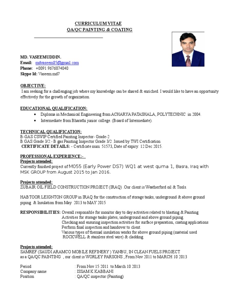 QA/QC Painting Inspector CV | PDF | Quality Assurance | Paint