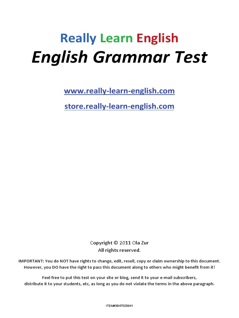 Free English Grammar Test For Download PDF | PDF | English Grammar ...