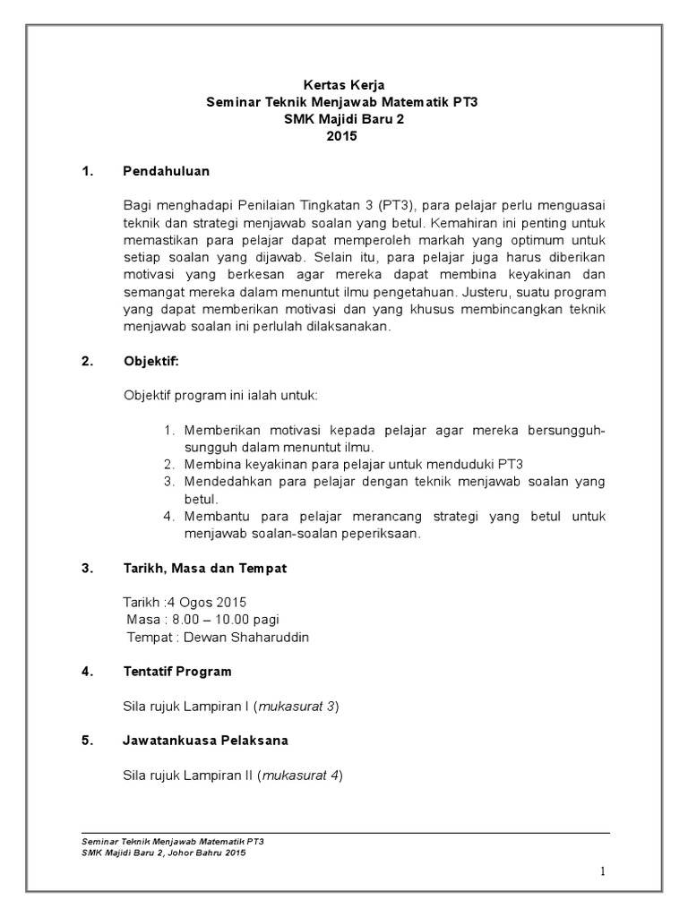 Kertas Kerja Seminar PT3 | PDF | Karier & Perkembangan