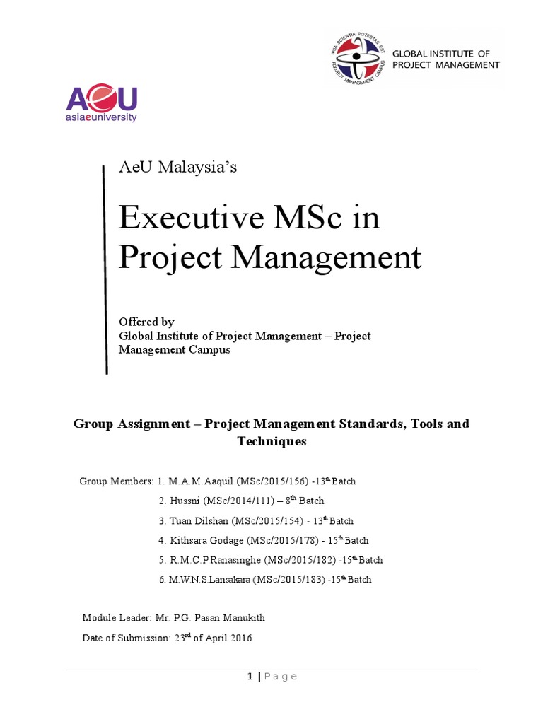 Project Management Standards, Tools and Techniques - Group Assignment-1 ...