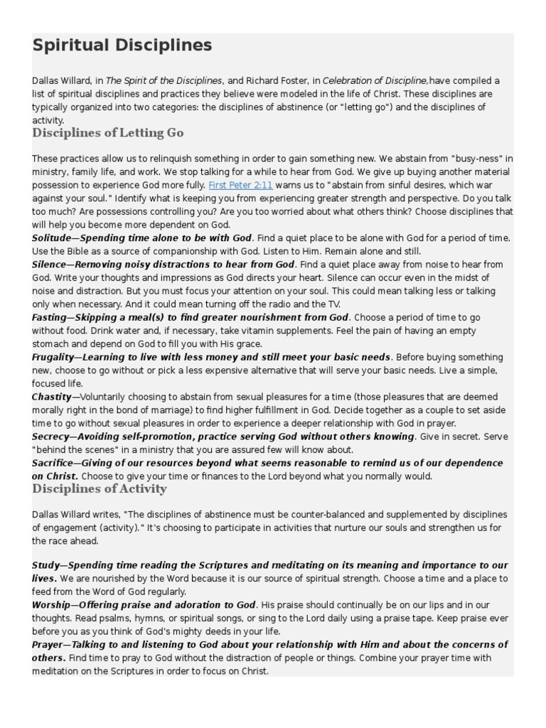 List of Spiritual Disciplines | PDF | Confession (Religion) | Prayer