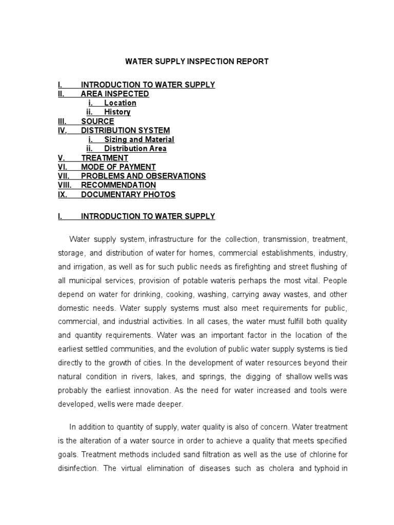Water Supply Inspection Report | PDF | Water Supply | Water Supply Network