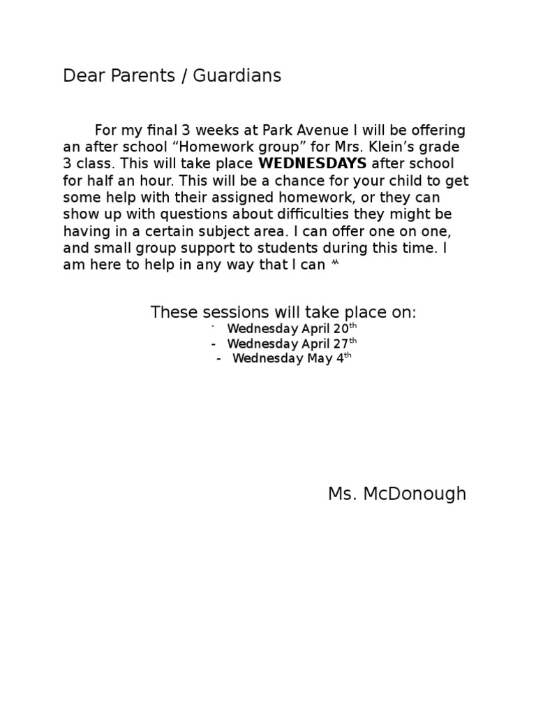 Dear Parents Letter | PDF