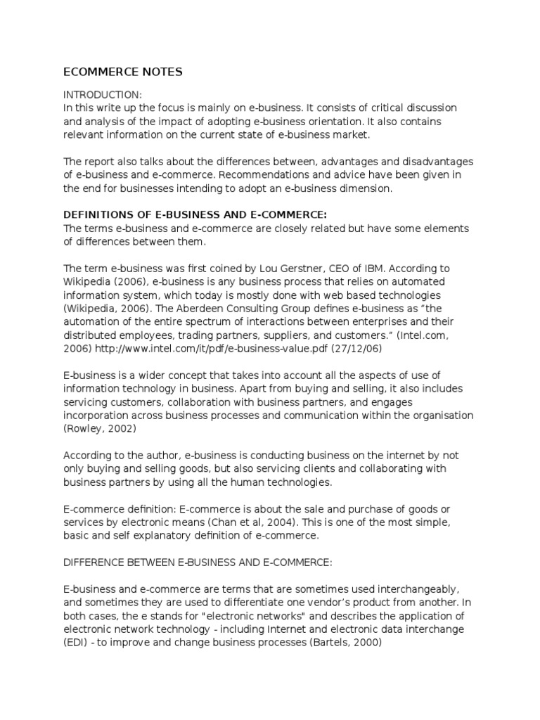 Ecommerce Notes | Electronic Business | E Commerce