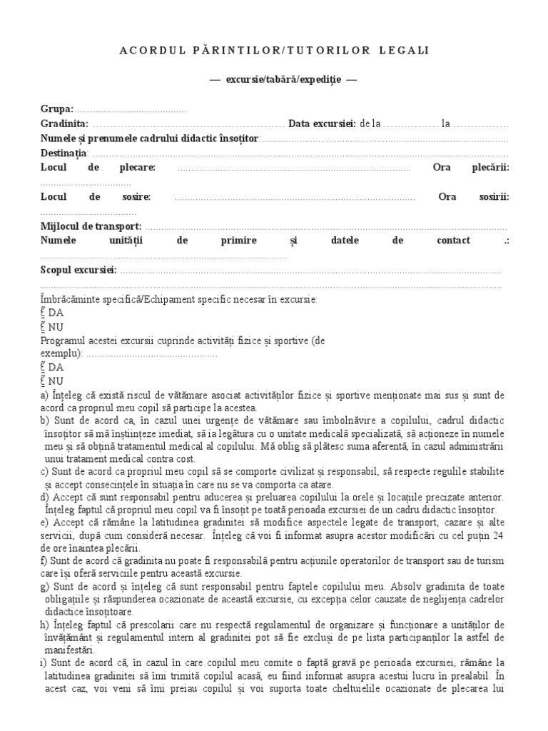 Acord Parinti Excursie