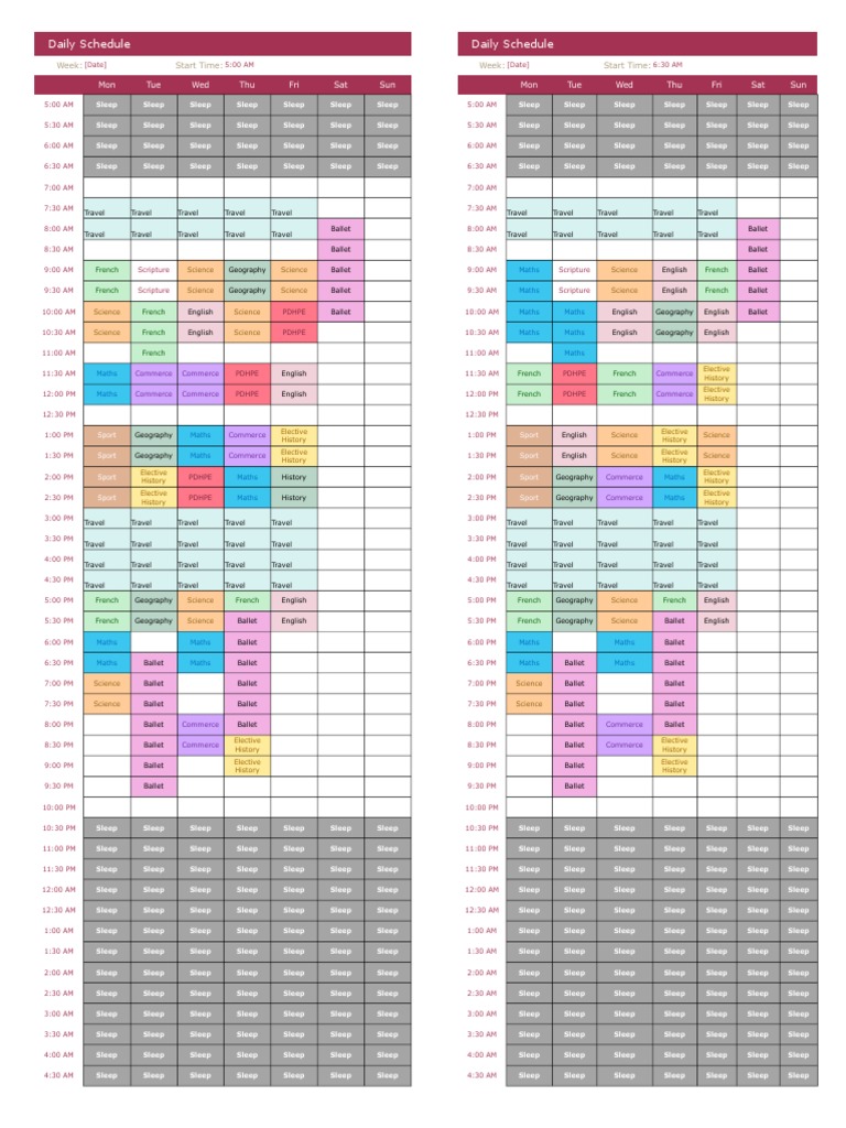 Daily Schedule Daily Schedule: Mon Tue Wed Thu Fri Sat Sun Mon Tue Wed ...