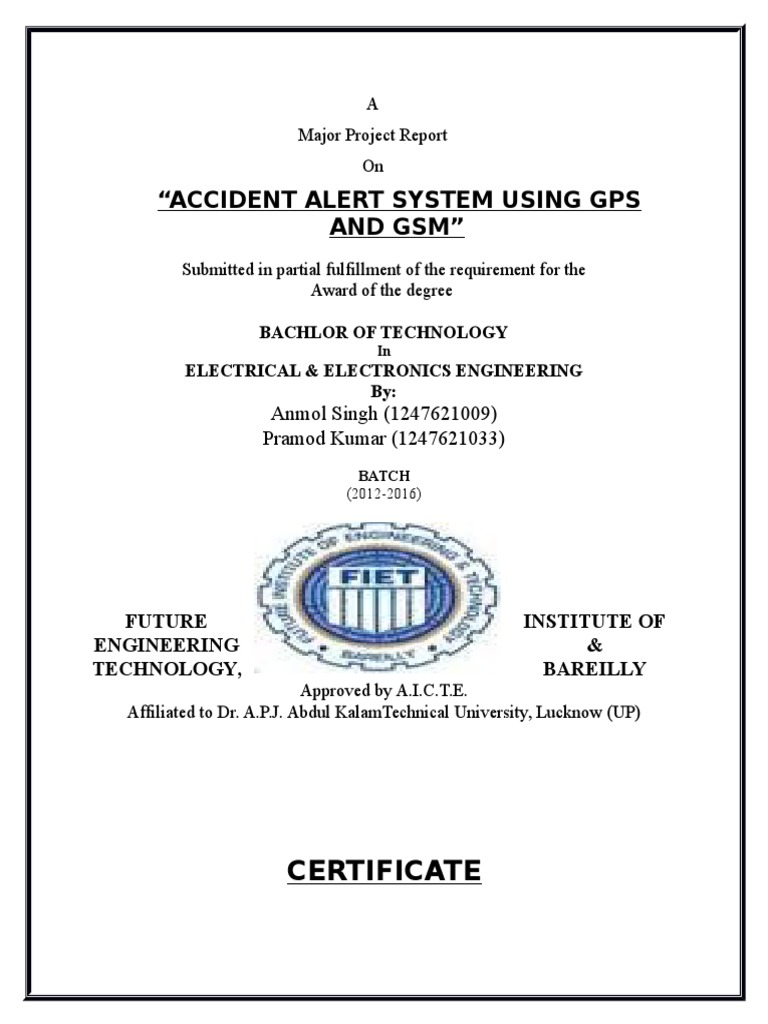 Accident Alert System Using GPS & GSM | PDF | Capacitor | Rectifier